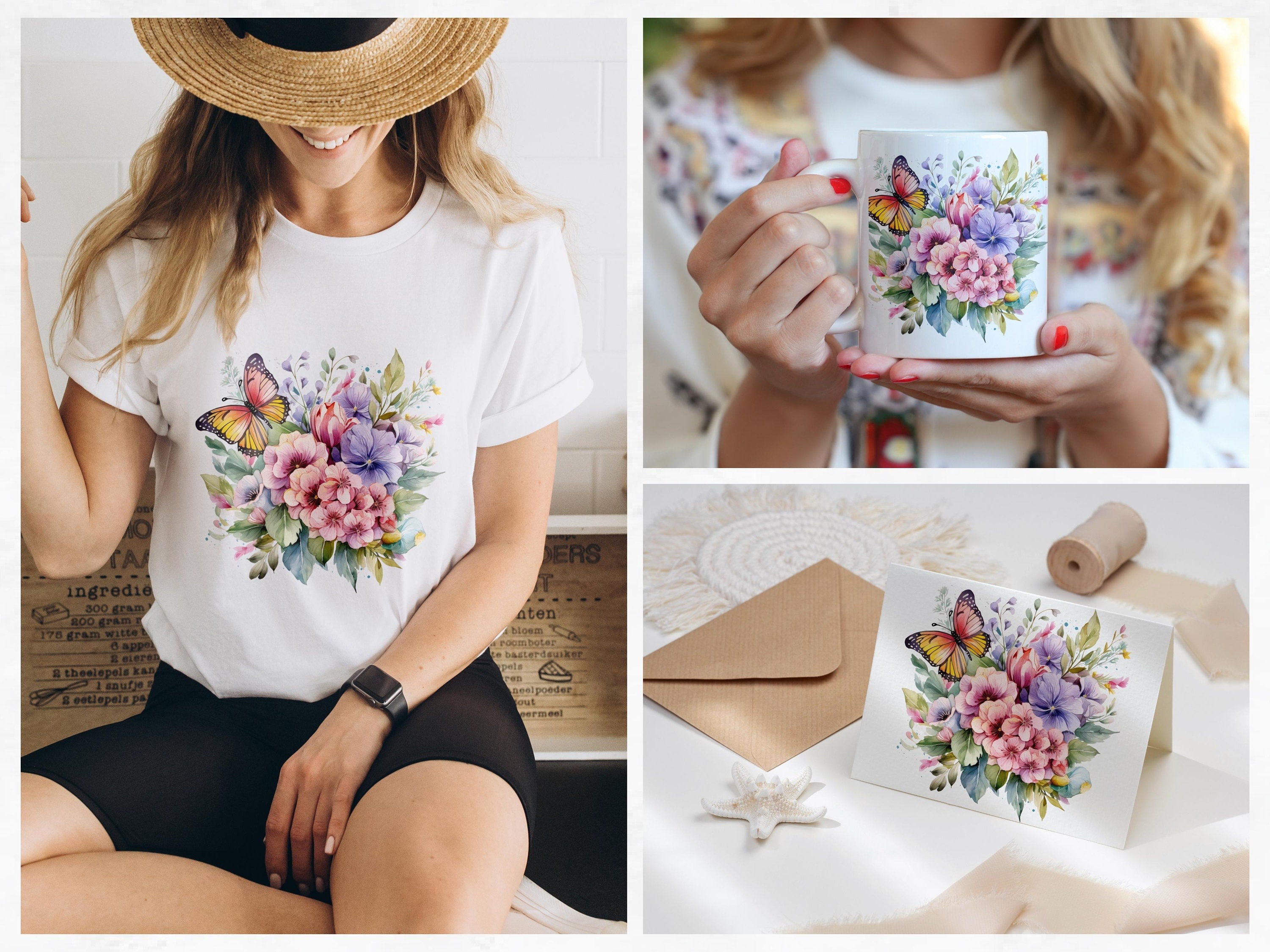 42 Watercolor Flowers With Butterflies Bundle Floral - Etsy