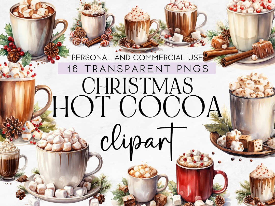 16 Christmas Hot Cocoa Mug Clipart, Commercial Use Clipart, Transparent ...