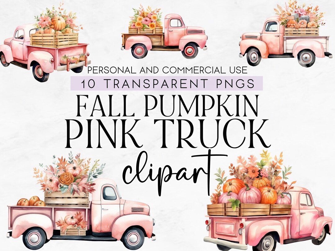 10 Pink Fall Pumpkin Truck Clipart PNG, Baby Shower Clipart, Pink ...