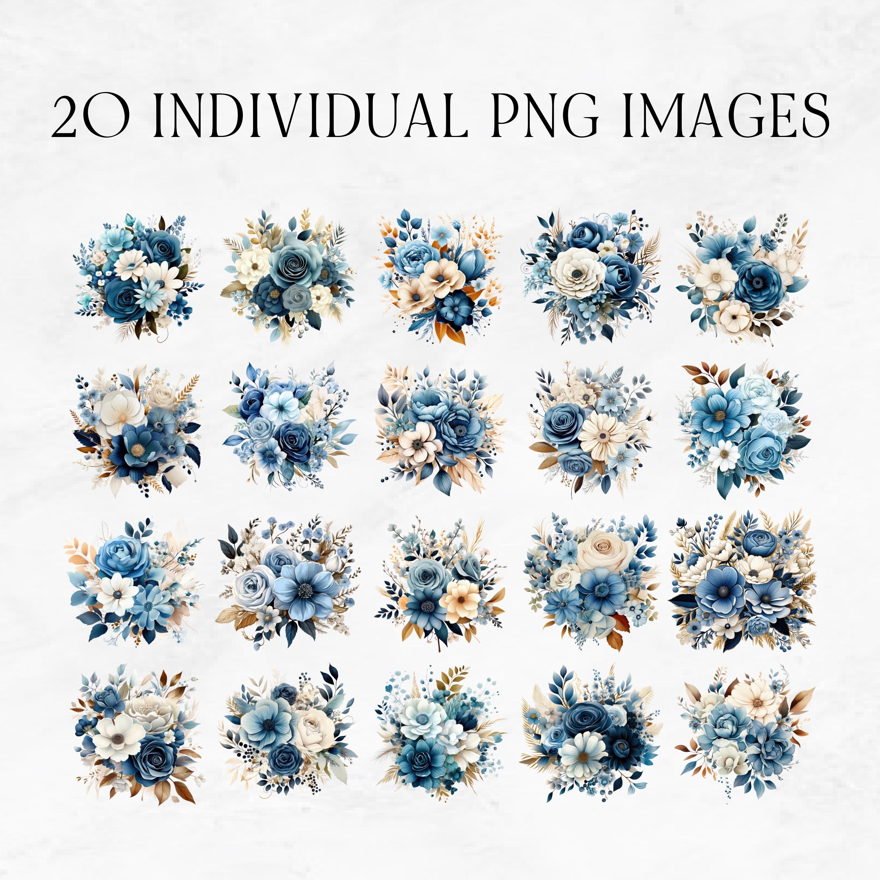 20 Blue Boho Flowers Clipart, Boho Floral Clipart,commercial Use ...