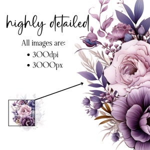 20 Purple Floral Bouquets, Purple Watercolor Floral Clipart, Purple ...