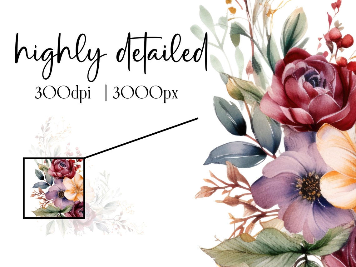 13 Burgundy Flowers Clipart Floral Clipart Corners Page - Etsy