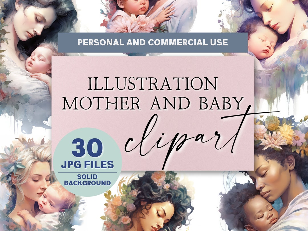 Mother and Baby Clipart | Commercial Use Clipart | Mother Watercolor ...