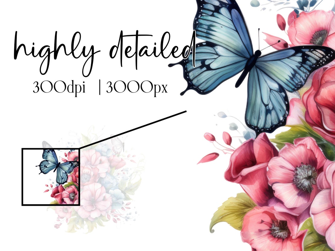 42 Watercolor Flowers With Butterflies Bundle Floral - Etsy