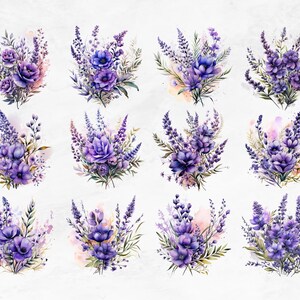 30 Watercolor Lavender Floral Bouquet Clipart, Wedding Clipart, Wedding ...