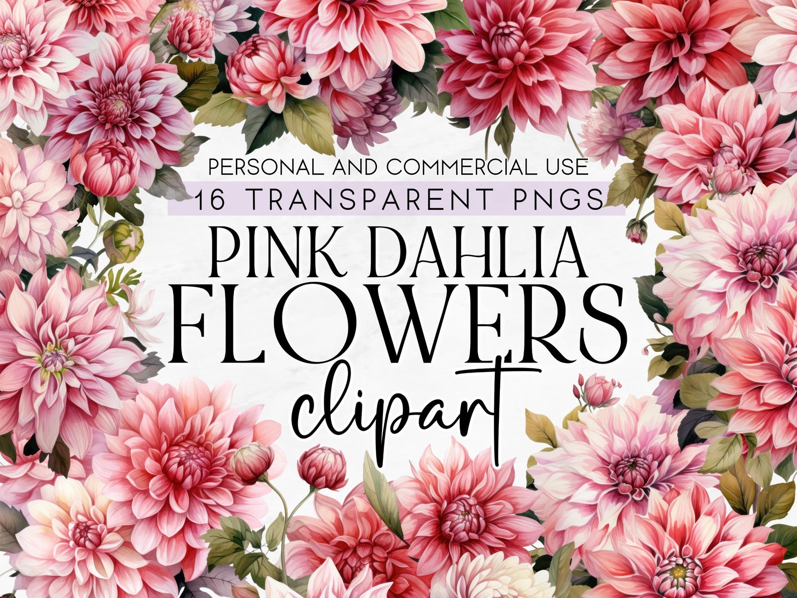 16 Pink Dahlia Flowers Clipart, Wedding Clipart, Wedding Flowers ...
