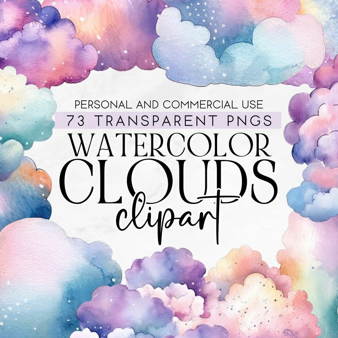 73 Watercolor Clouds Clipart, Commercial Use Clipart, Transparent PNG ...