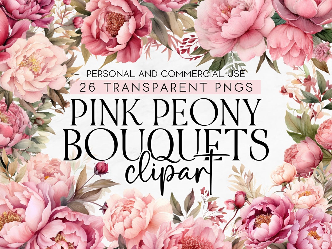 26 Pink Peony Bouquet, Floral Clipart Peonies, Commercial Use Clipart ...