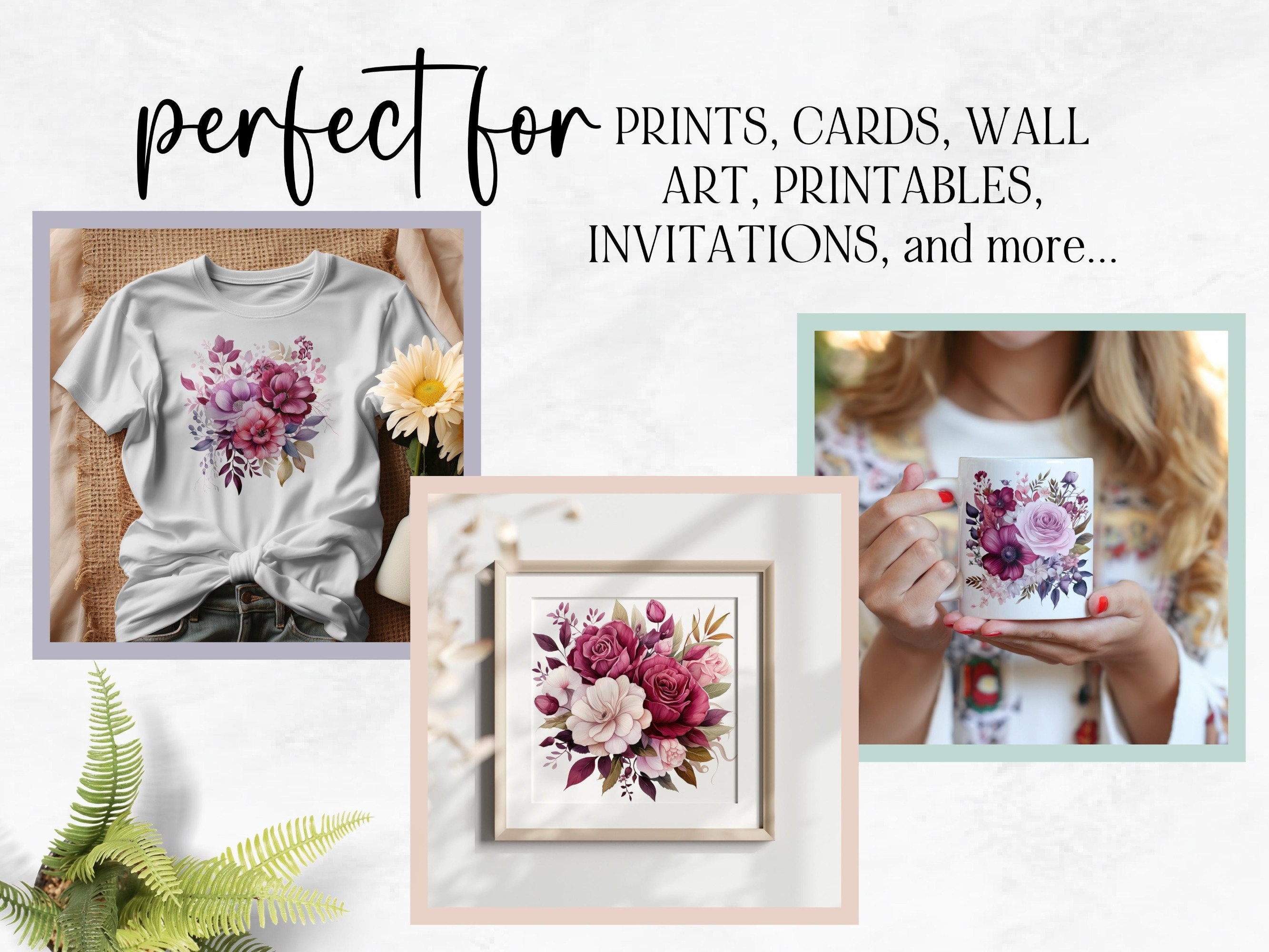 48 Magenta Flowers Clipart, Wedding Clipart, Wedding Flowers ...