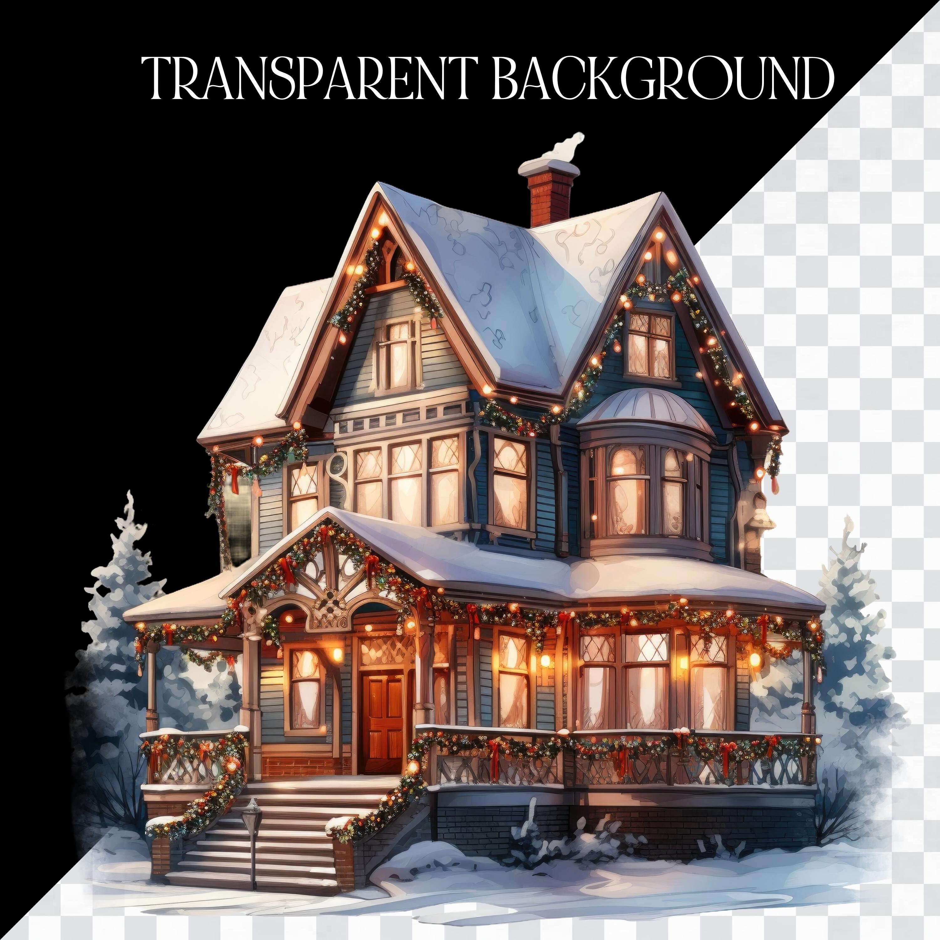 22 Watercolor Christmas House Clipart, Cozy Christmas Clipart ...