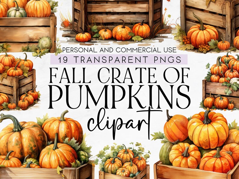 19 Crate of Pumpkins Fall Clipart, Farm Fresh Clipart, Autumn Clipart ...