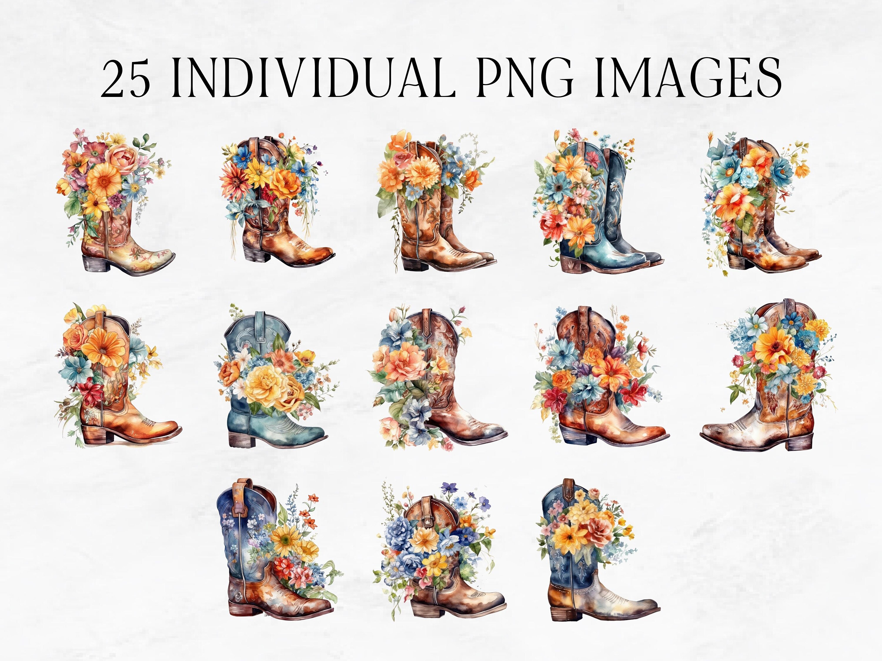 25 Floral Cowgirl Boots Clipart, Country Boots, Cute Country Boots With ...