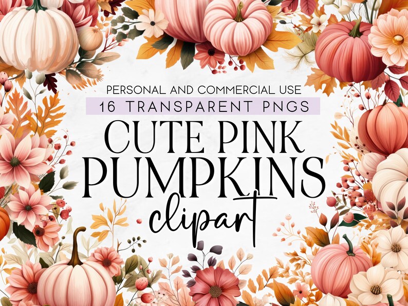 16 Cute Pink Pumpkins Clipart, Boho Halloween Pink Clipart, Autumn ...