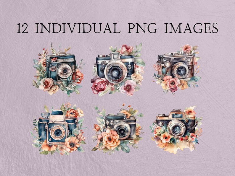 Vintage Camera Florals Clipart | Watercolor Vintage Camera Clipart ...