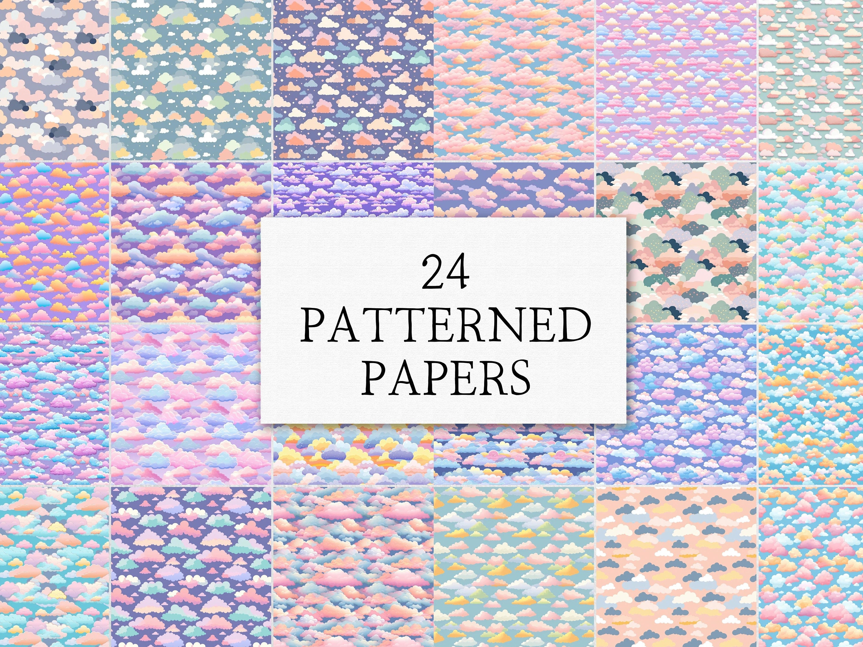 Pastel Clouds Digital Paper Backgrounds | Cloud Digital Paper ...
