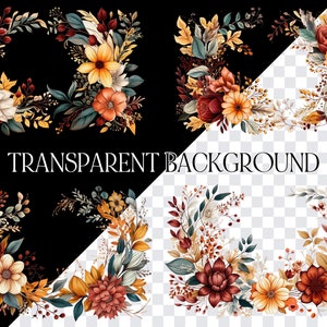 17 Autumn Floral Borders and Frames, Commercial Use Clipart, Fall ...