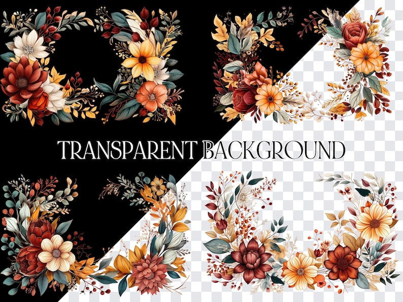 17 Autumn Floral Borders and Frames, Commercial Use Clipart, Fall ...