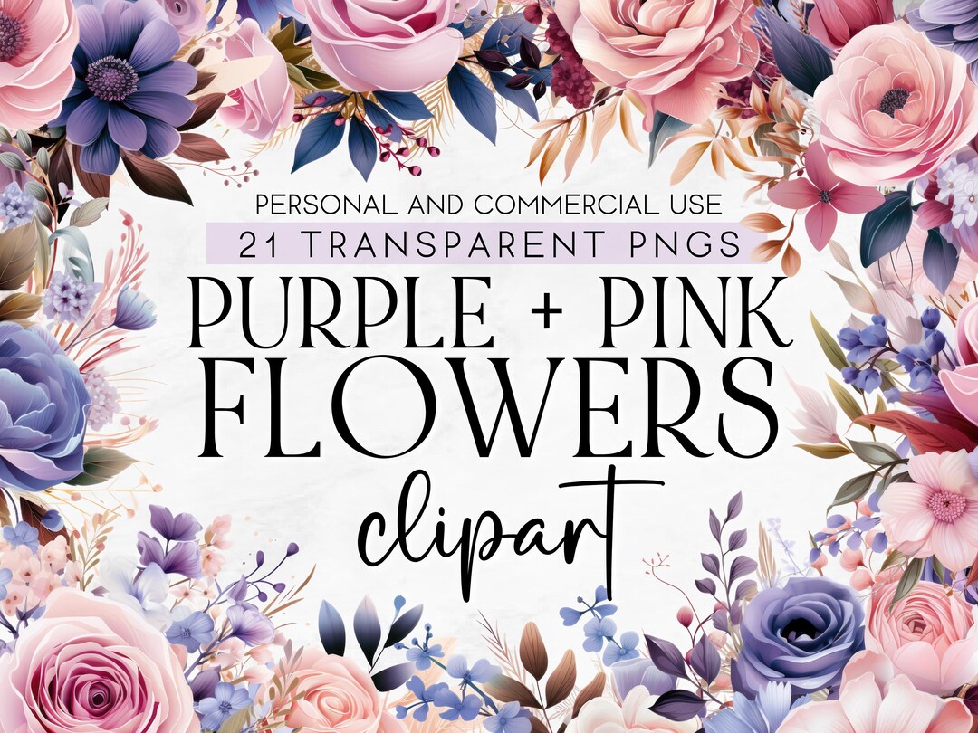 21 Purple and Pink Flowers Clipart, Purple Wedding Flowers Clipart ...