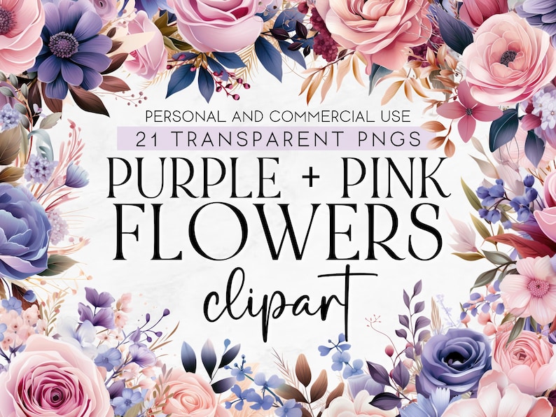 21 Purple and Pink Flowers Clipart, Purple Wedding Flowers Clipart ...