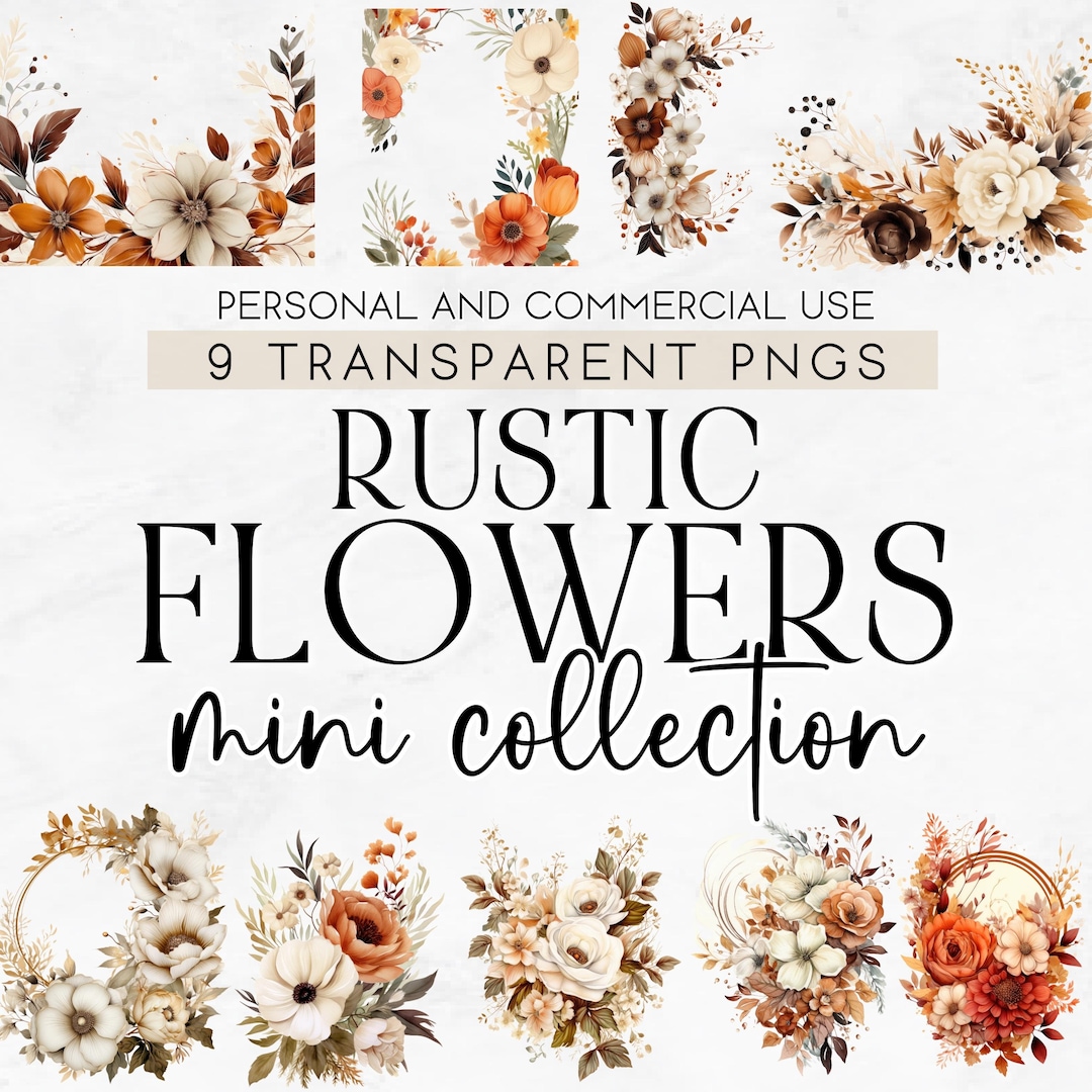 9 Rustic Flower Clipart Mini Collection, Flower Frame Clipart ...