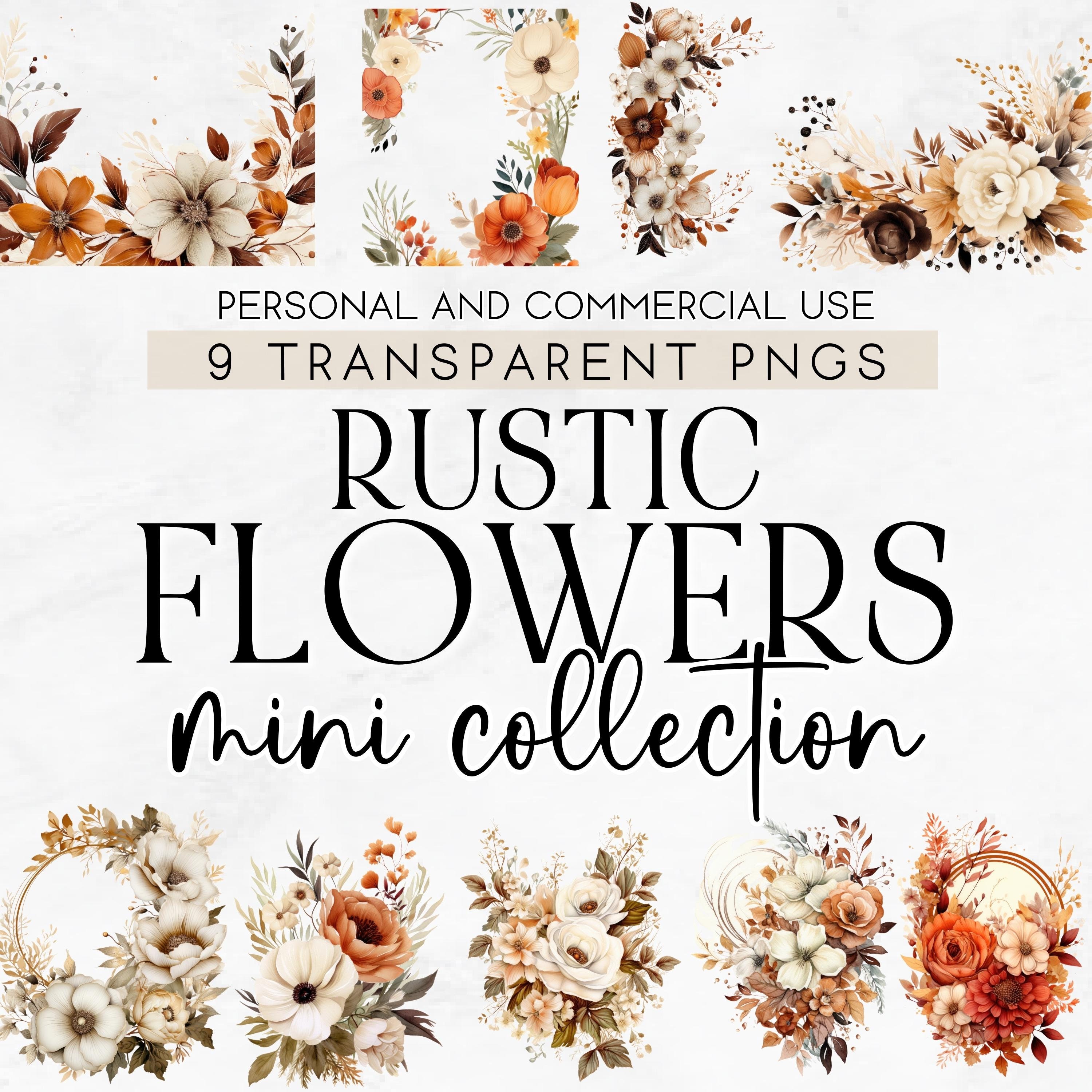 9 Rustic Flower Clipart Mini Collection, Flower Frame Clipart ...