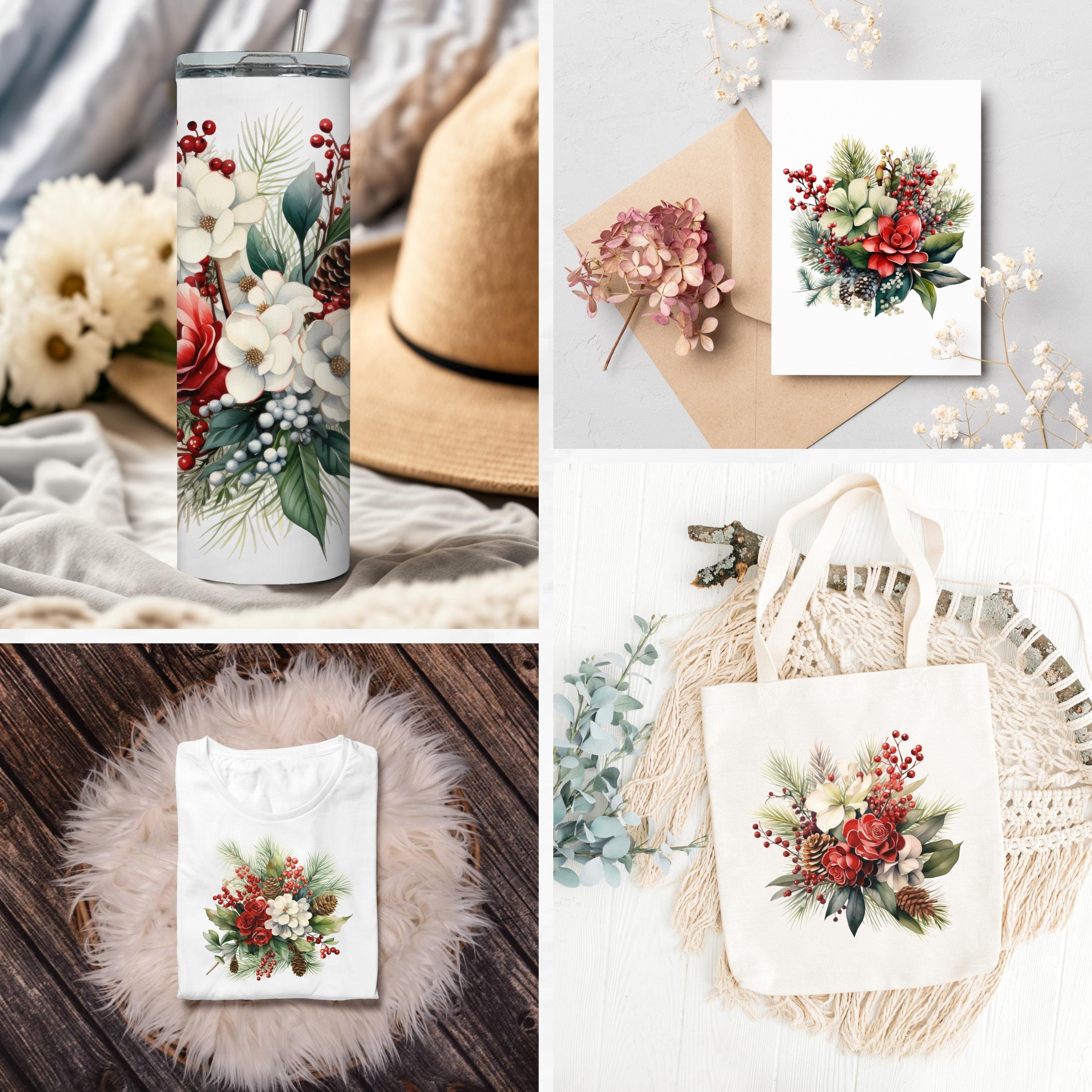 16 Traditional Christmas Floral Clipart, Christmas Floral Watercolor ...