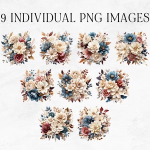 9 Vintage Blue Florals Clipart, Dusty Blue Wedding Flowers Clipart ...