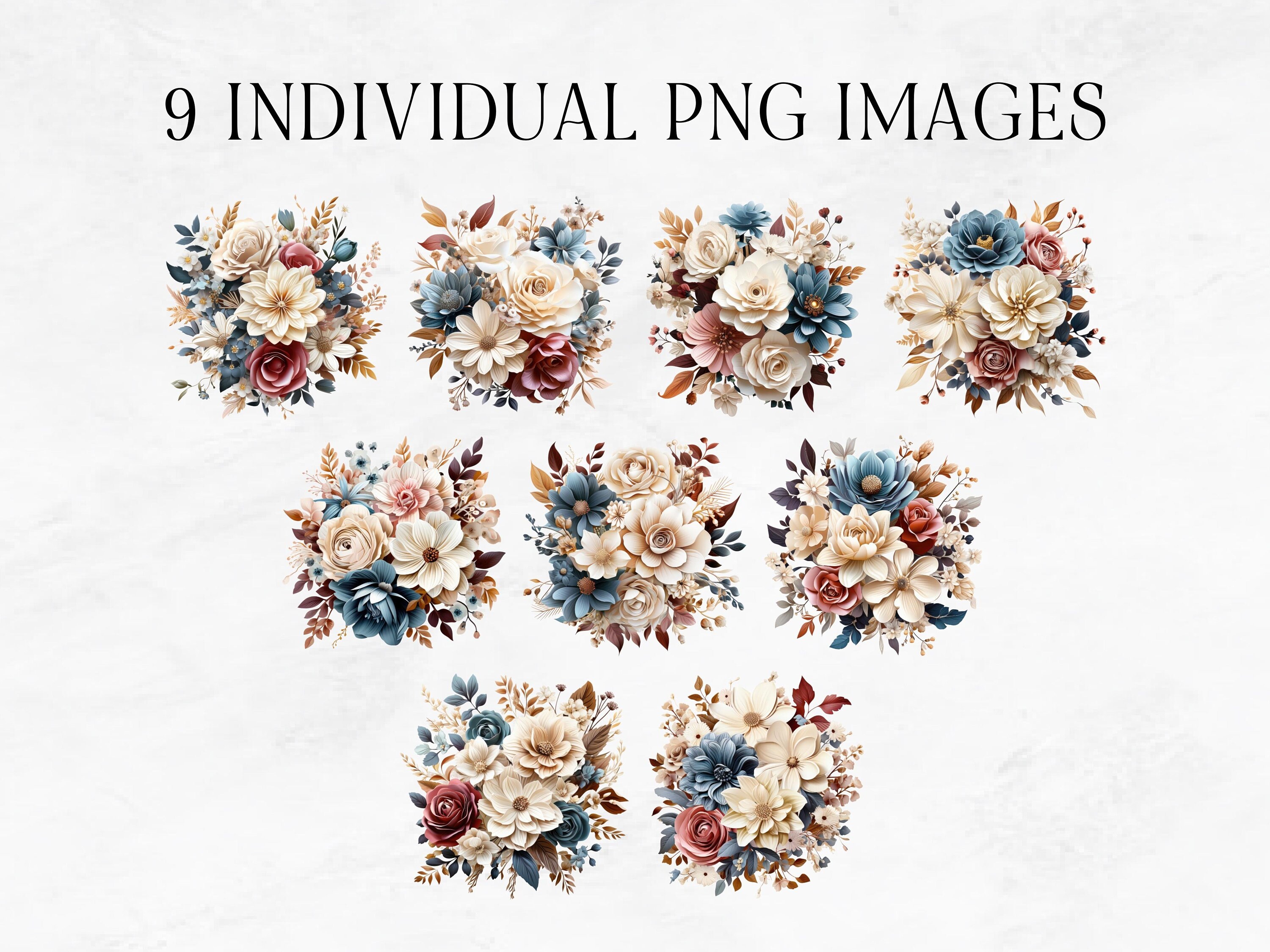 9 Vintage Blue Florals Clipart, Dusty Blue Wedding Flowers Clipart ...