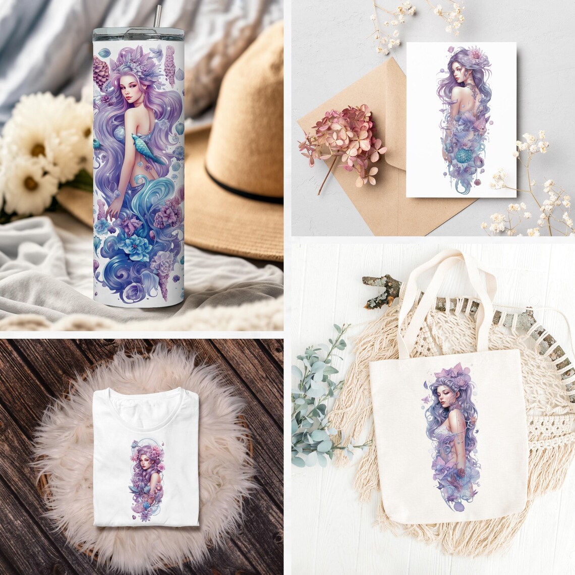 31 Blue and Purple Mermaids Clipart, Watercolor Mermaid Clipart ...