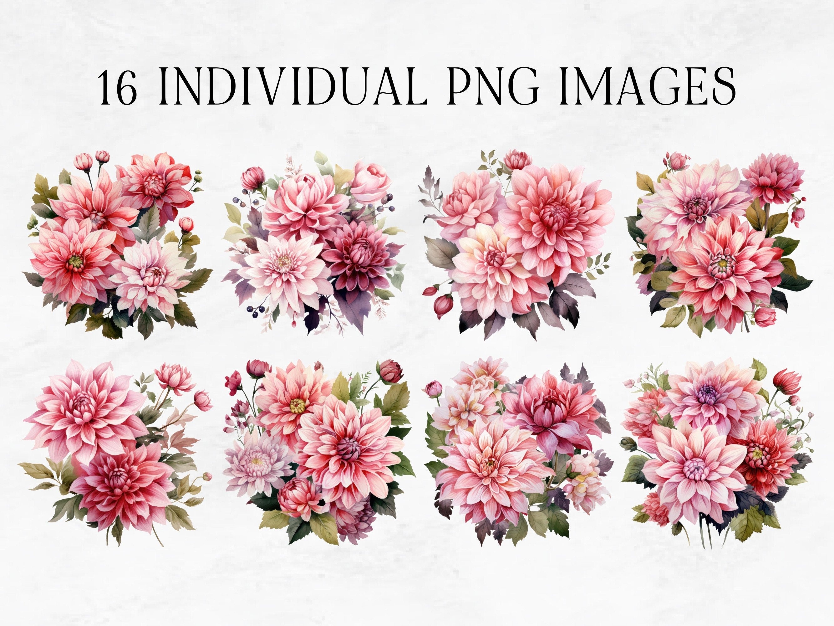 16 Pink Dahlia Flowers Clipart Wedding Clipart Wedding - Etsy