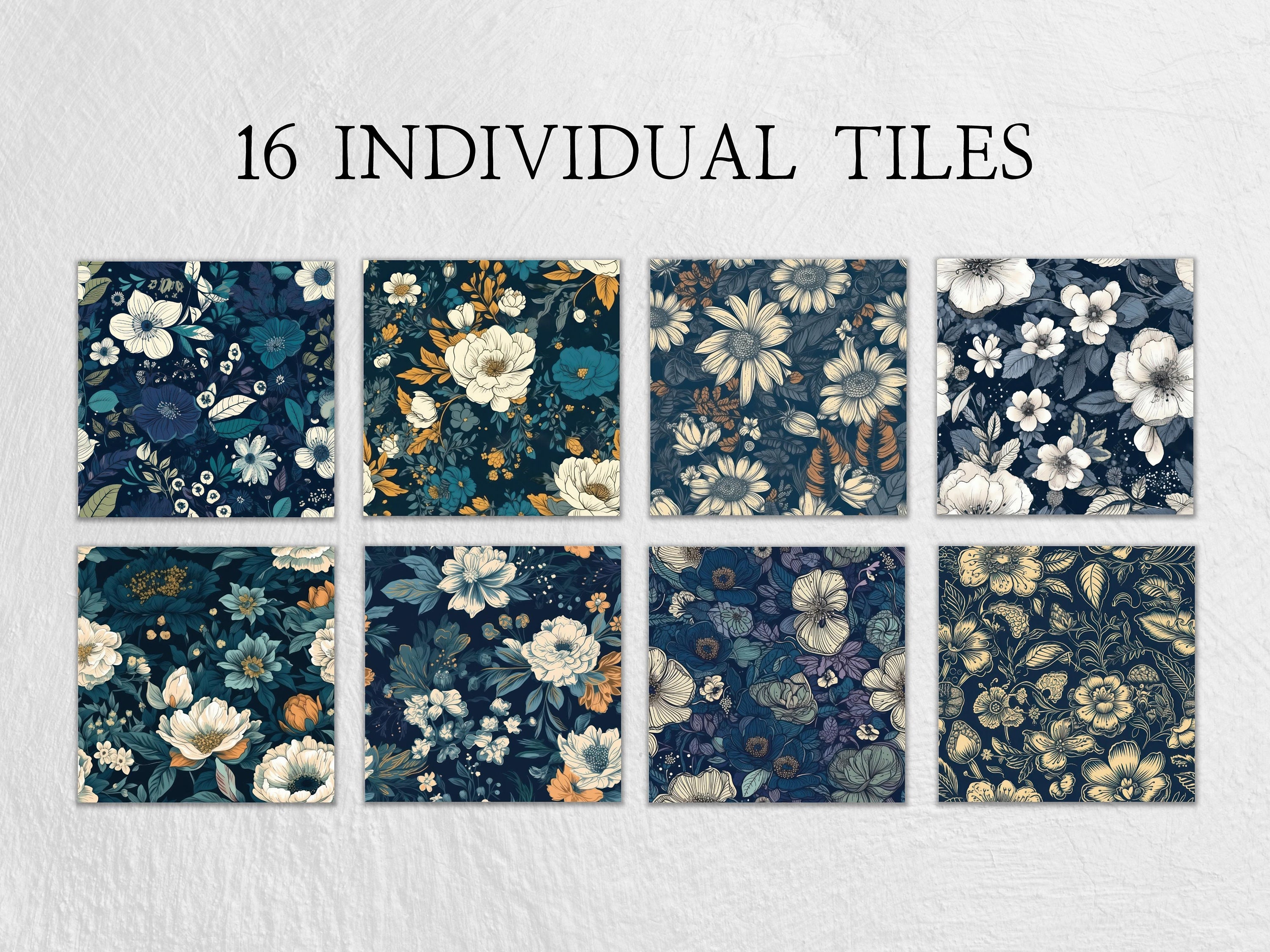 Navy Floral Digital Paper | Commercial Use Digital Paper | Digital ...