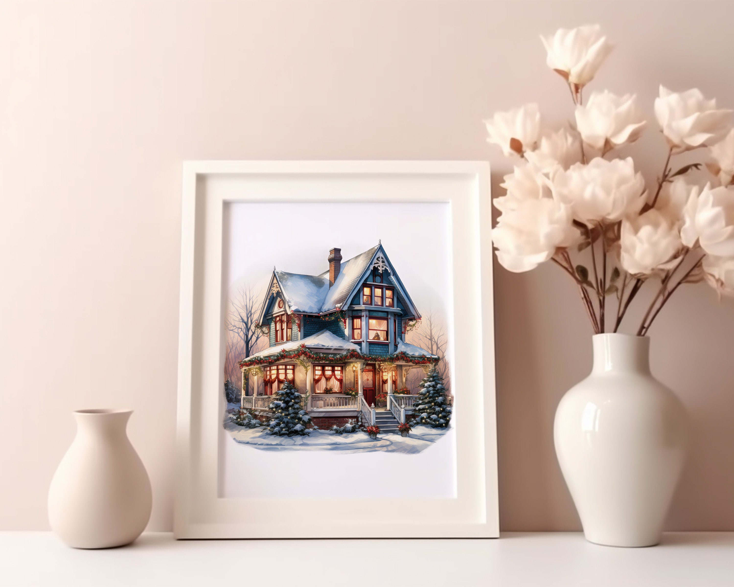 22 Watercolor Christmas House Clipart Cozy Christmas Clipart - Etsy