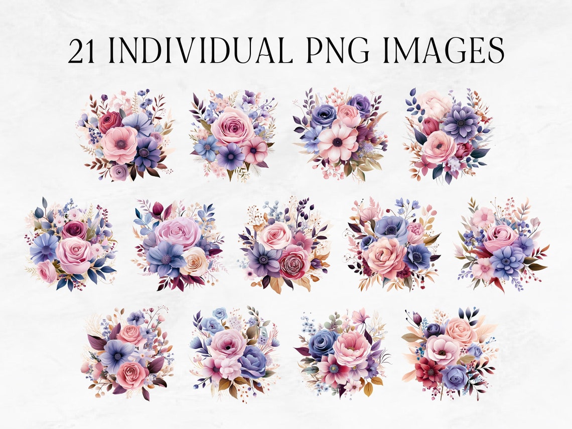 21 Purple and Pink Flowers Clipart, Purple Wedding Flowers Clipart ...
