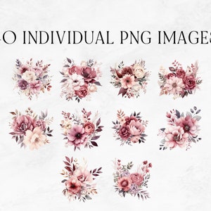 40 Dusty Pink Floral Bouquets Clipart Bundle, Commercial Use Clipart ...