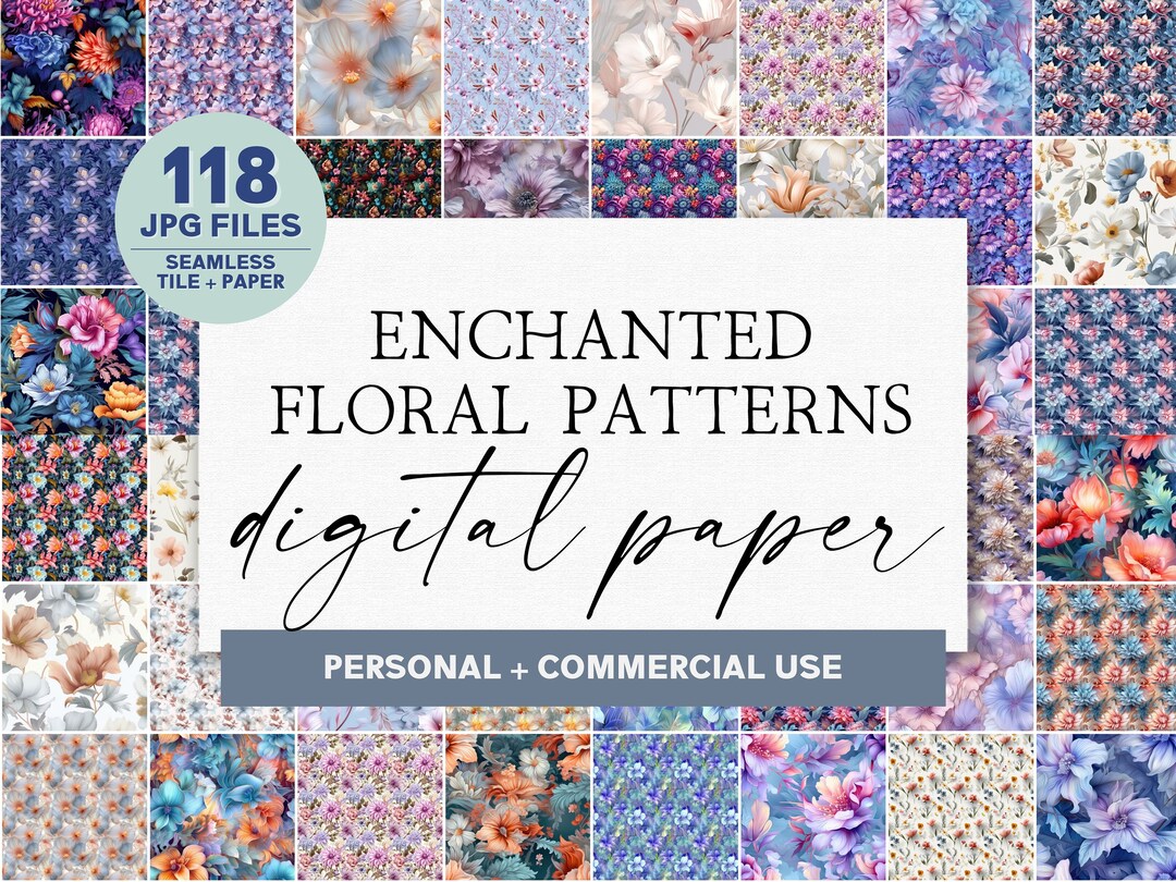 Digital Paper Pack Flowers | Enchanted Floral Paper | Fine Art Floral ...