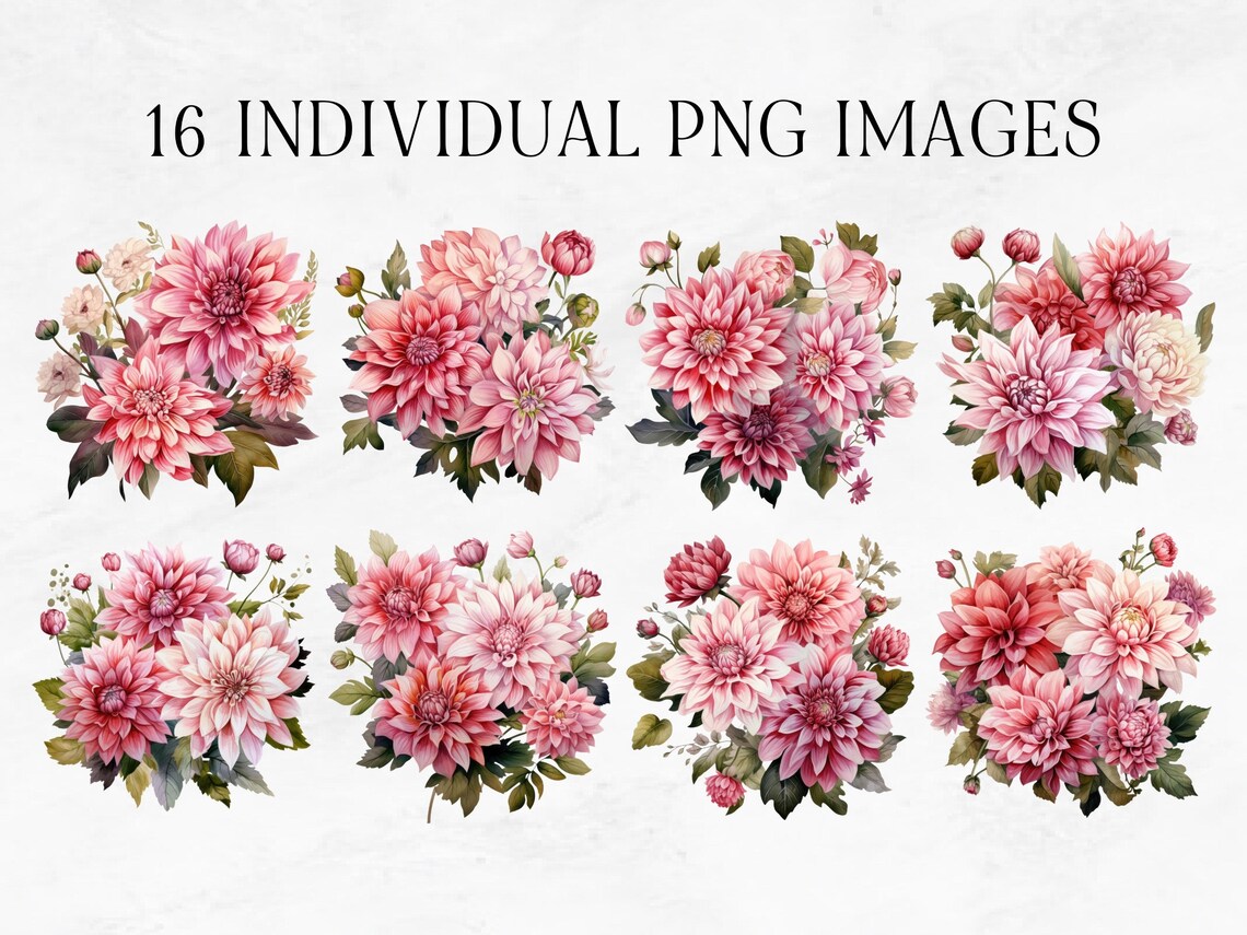 16 Pink Dahlia Flowers Clipart Wedding Clipart Wedding - Etsy