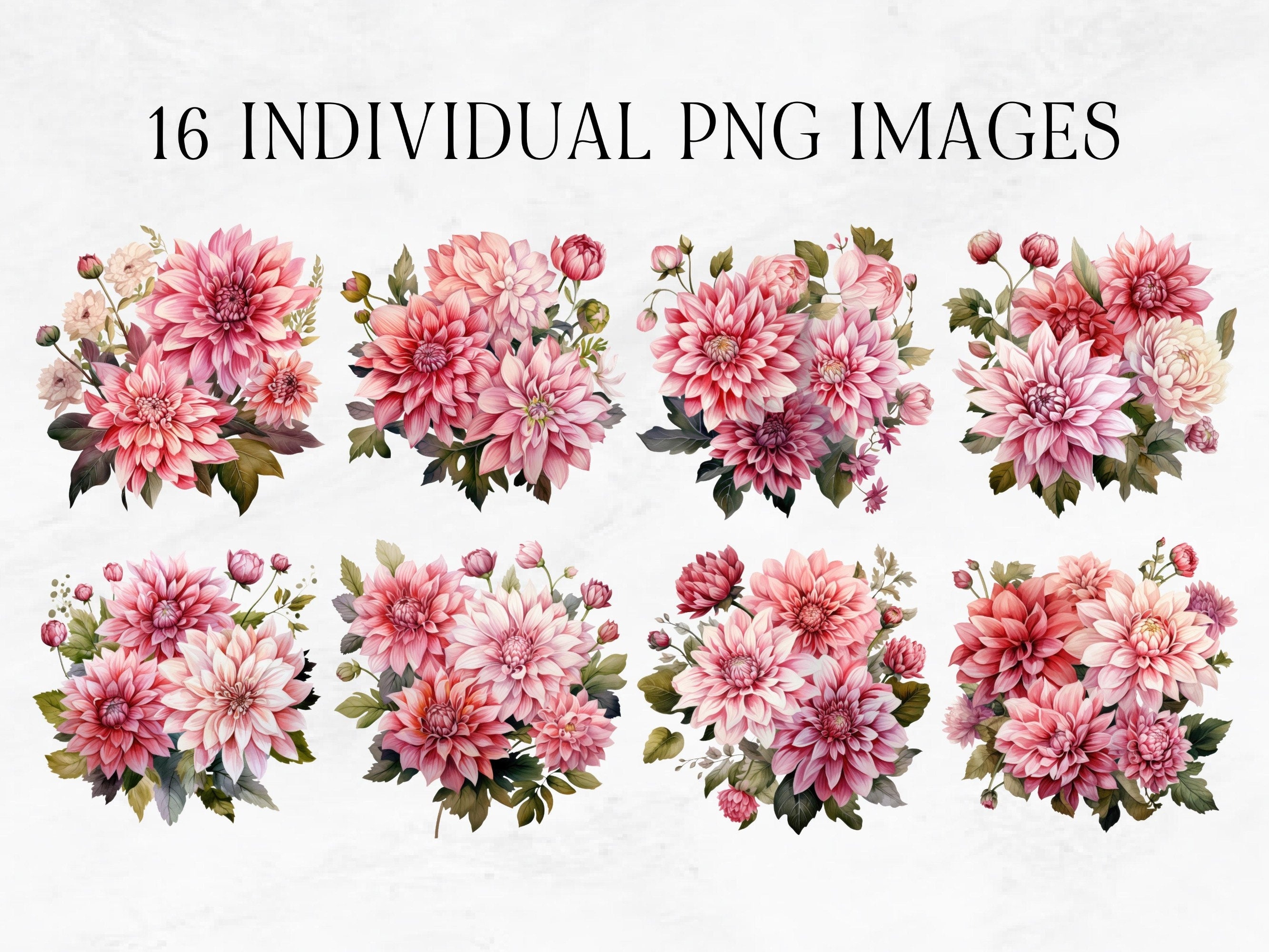 16 Pink Dahlia Flowers Clipart Wedding Clipart Wedding - Etsy