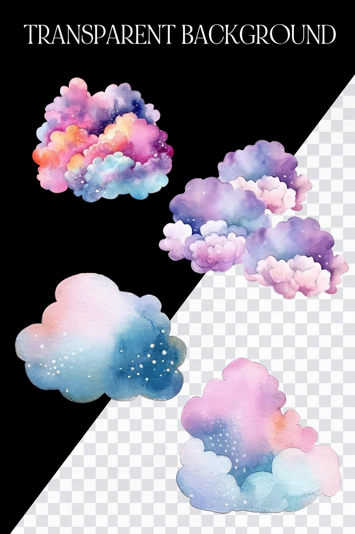 73 Watercolor Clouds Clipart, Commercial Use Clipart, Transparent PNG ...