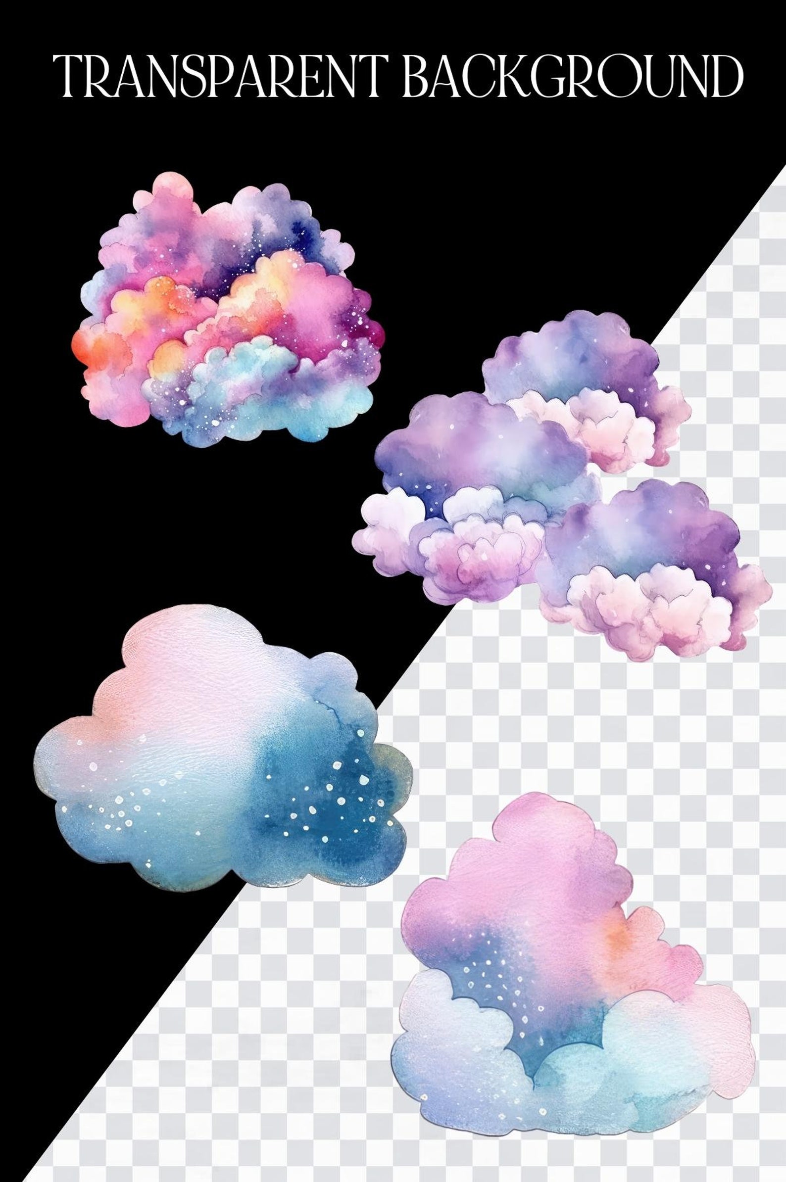 73 Watercolor Clouds Clipart, Commercial Use Clipart, Transparent PNG ...