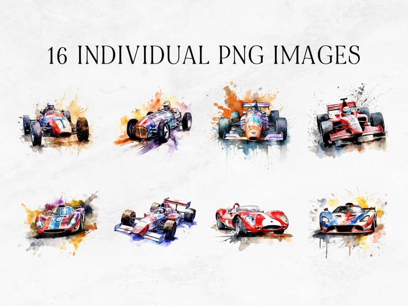 16 Watercolor Race Car Clipart, Commercial Use Clipart, Transparent PNG ...
