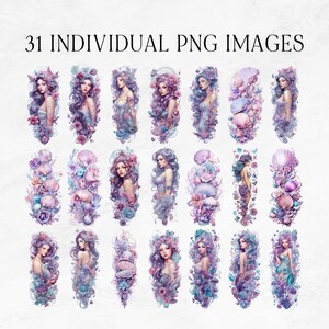 31 Blue and Purple Mermaids Clipart, Watercolor Mermaid Clipart ...