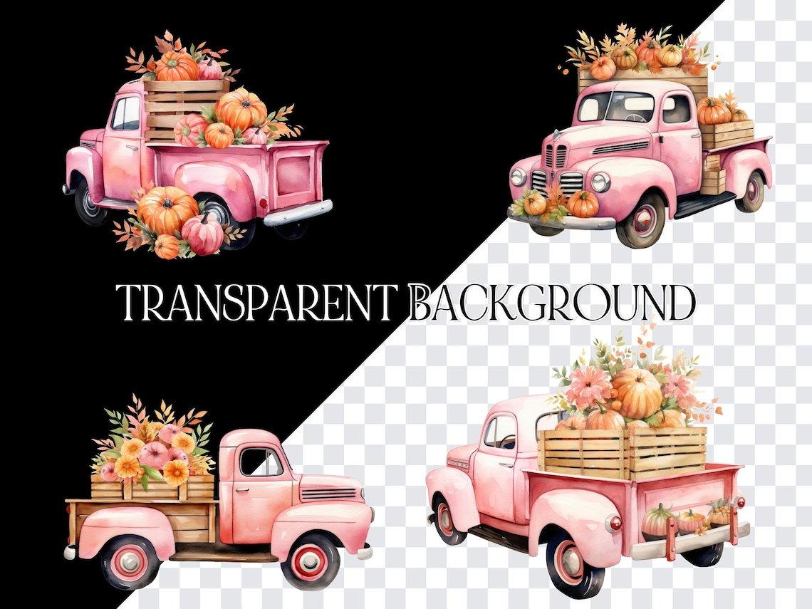 10 Pink Fall Pumpkin Truck Clipart PNG, Baby Shower Clipart, Pink ...