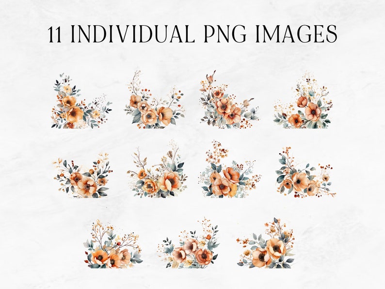 11 Watercolor Peach Corner Flowers Clipart, Floral Corner Clipart ...