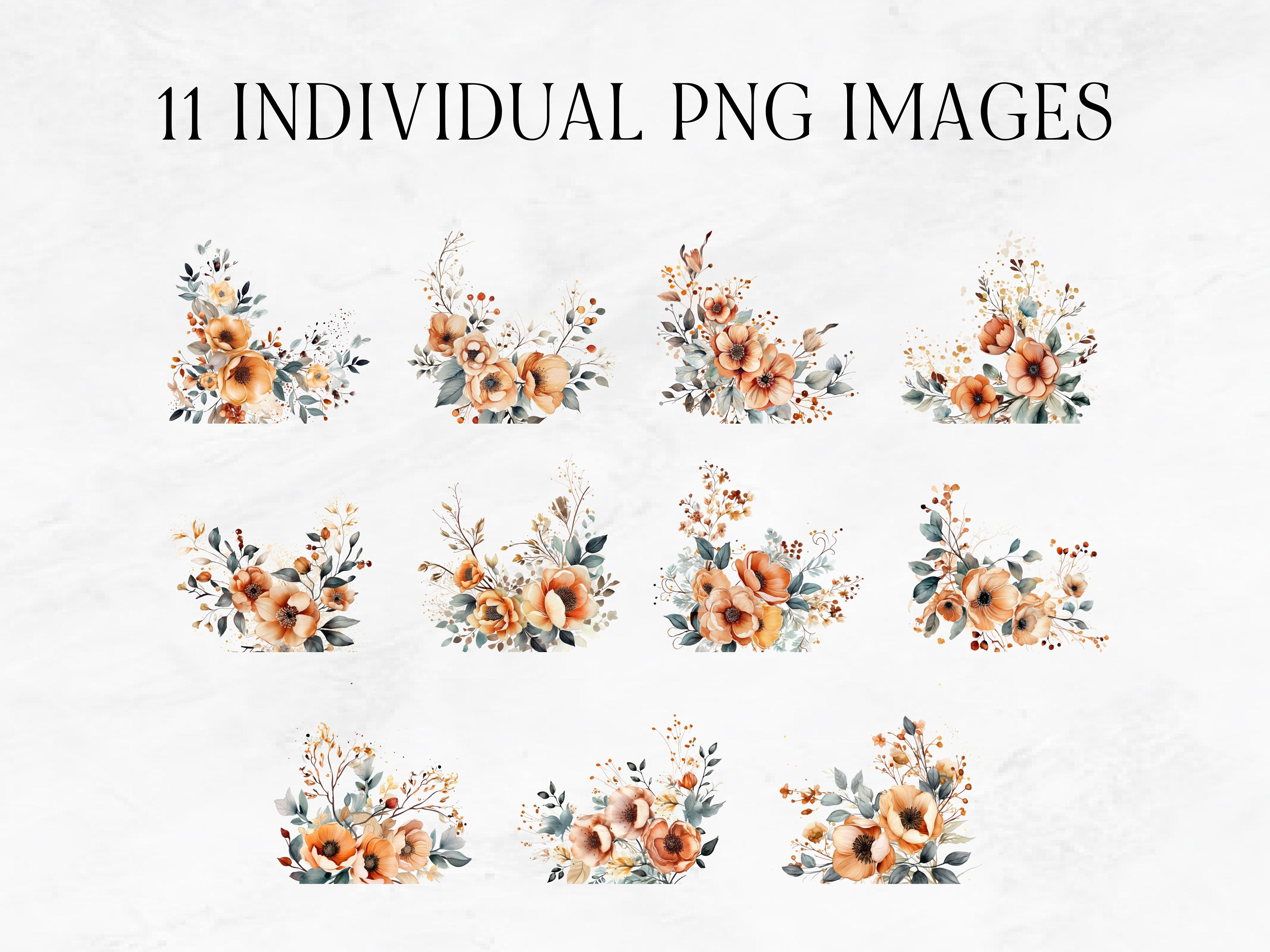 11 Watercolor Peach Corner Flowers Clipart, Floral Corner Clipart ...