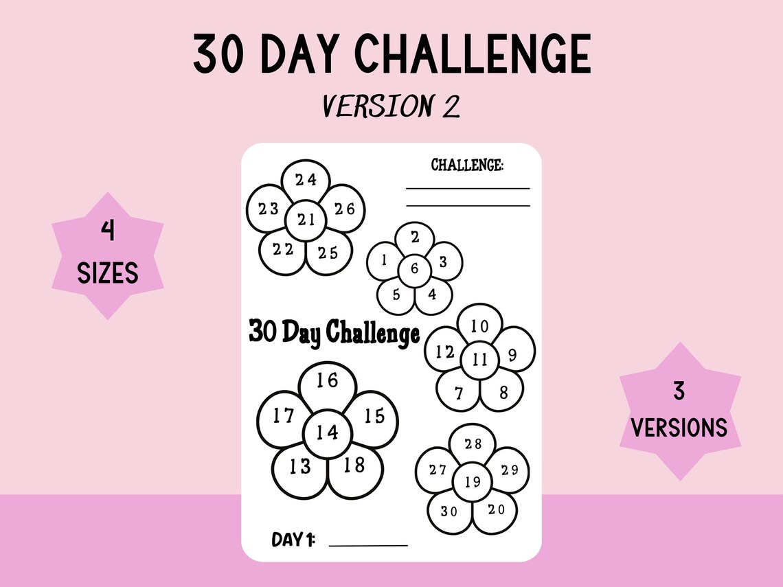 30-day Printable Challenge Worksheets Goal Tracker Habit Tracker Growth ...