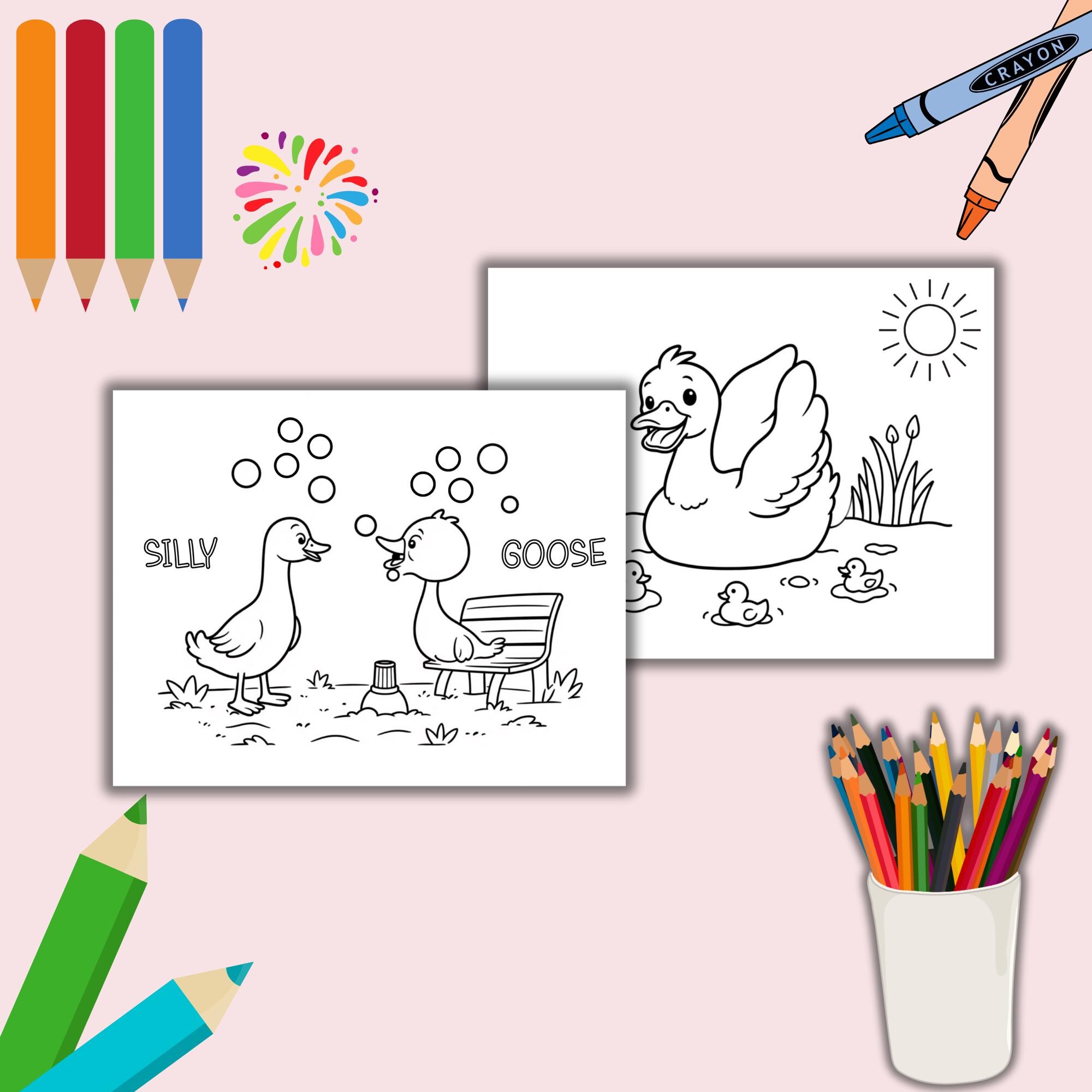 One Silly Goose Coloring Page, Kids Activity Sheet for Birthday Parties ...