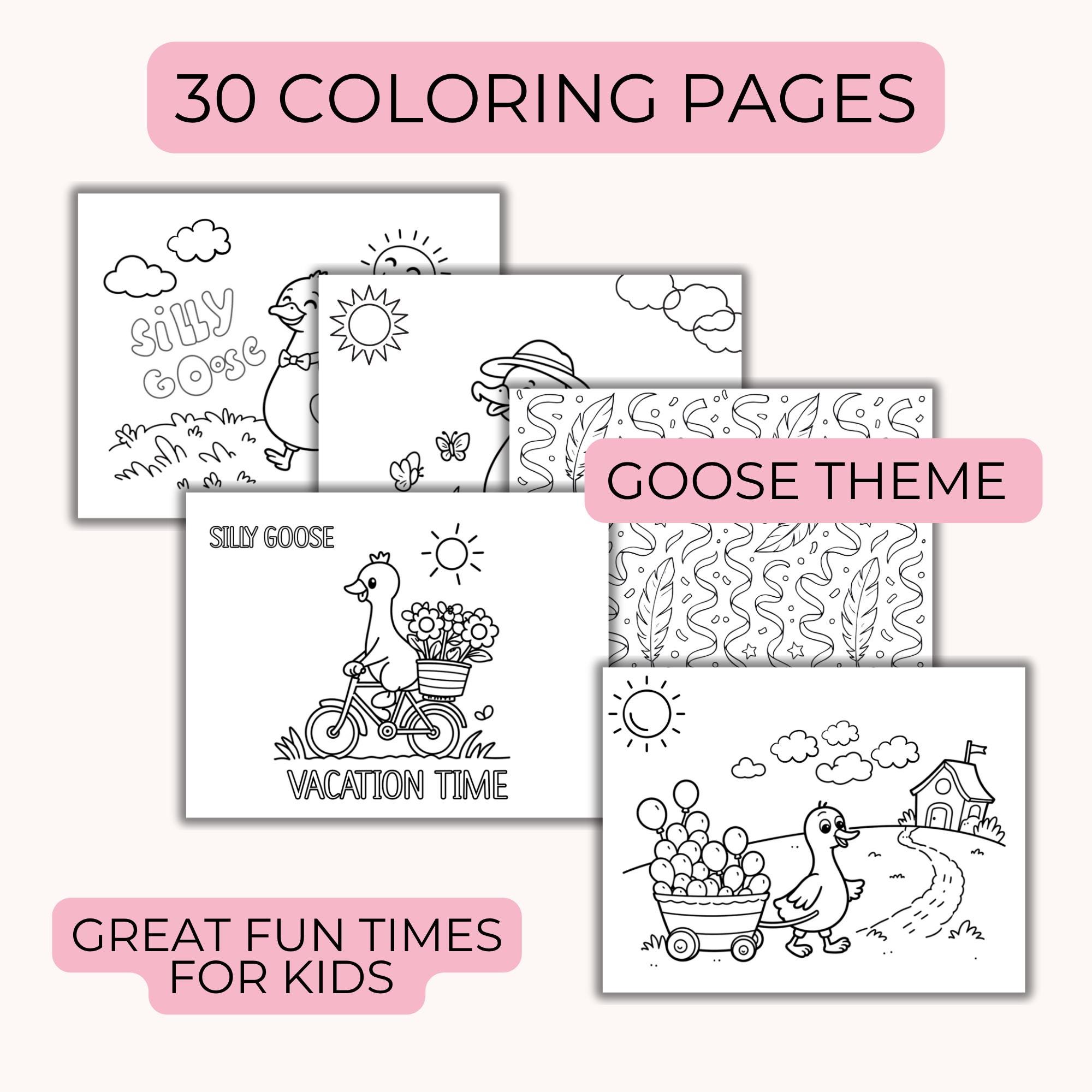 One Silly Goose Coloring Page, Kids Activity Sheet for Birthday Parties ...