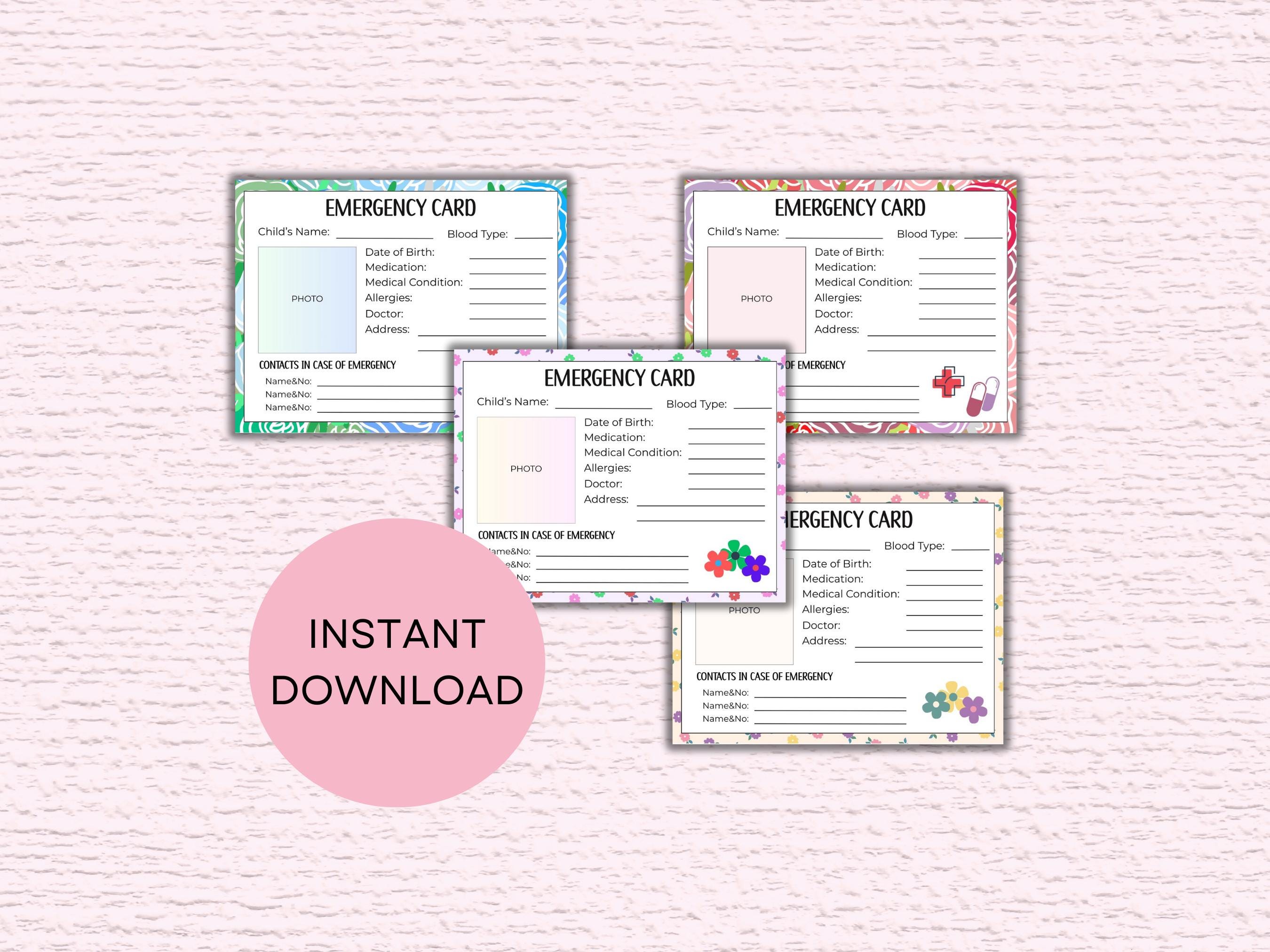 Emergency Contact & Medical Info Card Template for Kids, Child ...