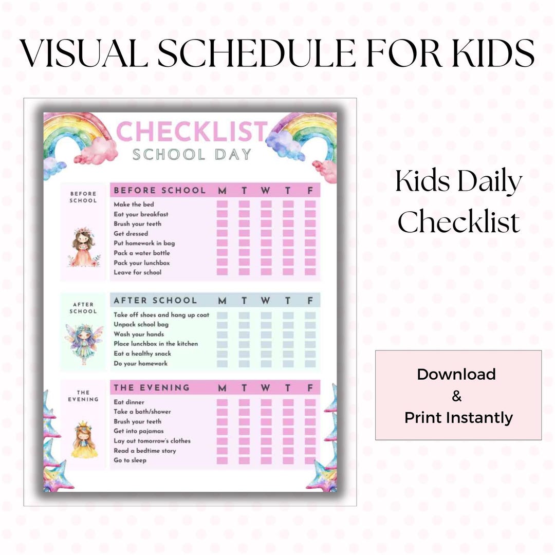 Visual Schedule for Kids, Printable School Routine Checklist ...