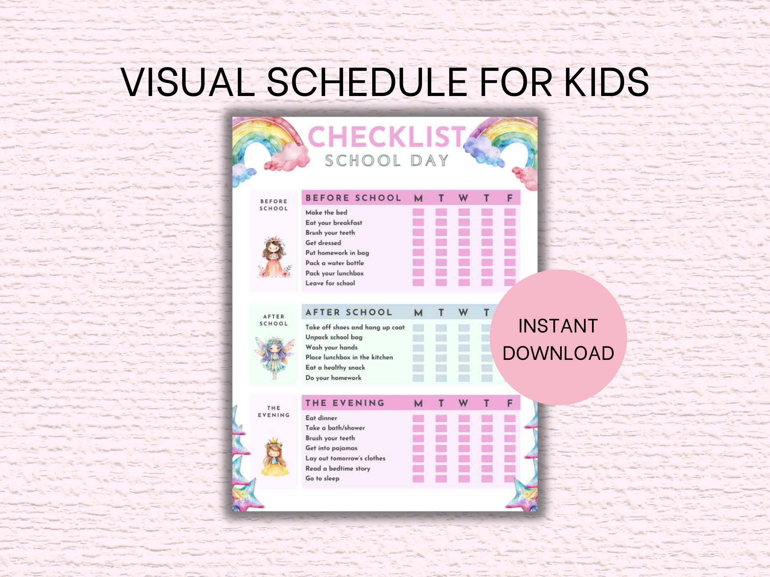 Visual Schedule for Kids, Printable School Routine Checklist ...